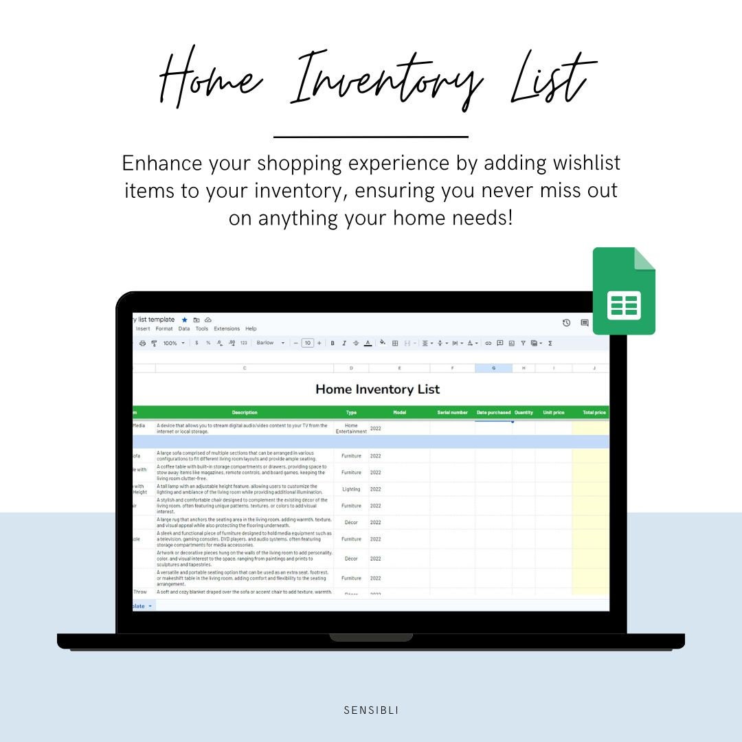 Home Inventory List Template, Custom Template, Google Docs Template ...
