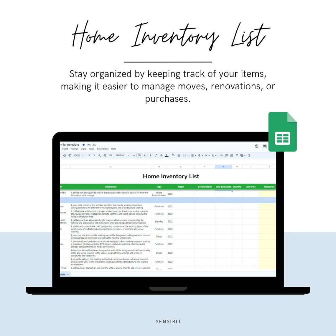 Home Inventory List Template, Custom Template, Google Docs Template ...