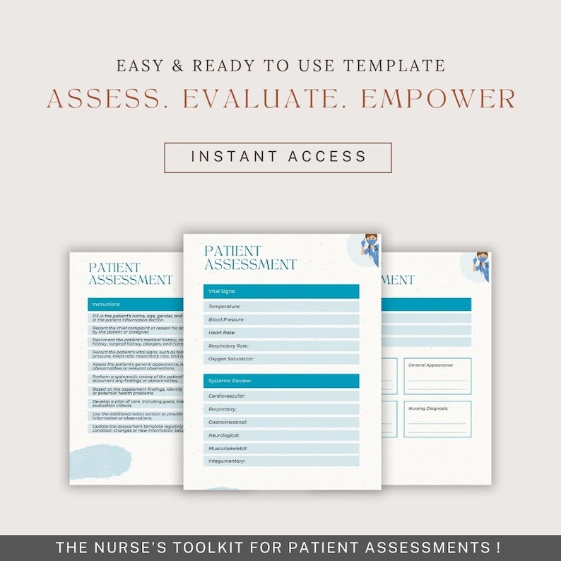 Patient Assessment Form Template for Nurses (digital Download) - Etsy