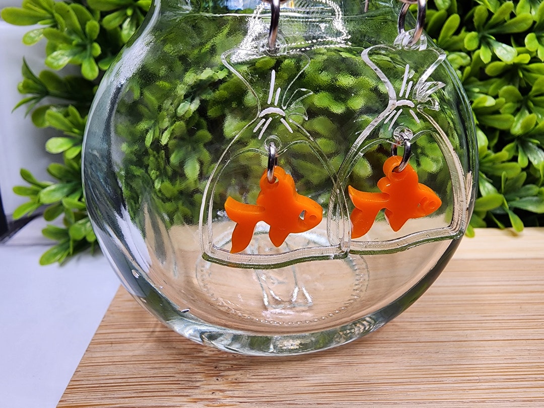Acrylic Goldfish in a Bag Dangle Earrings - Unique Statement Jewelry - Etsy