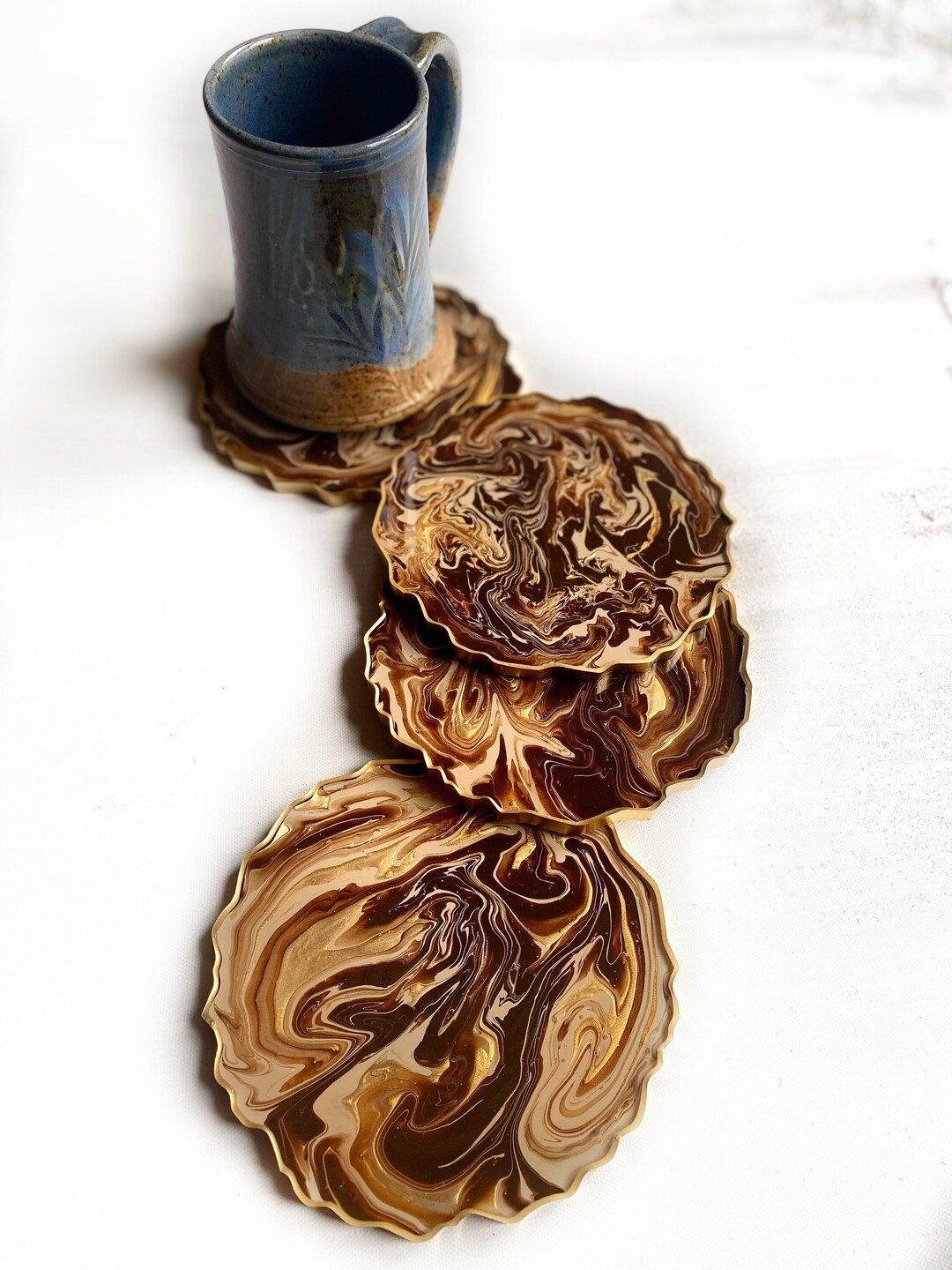 Brown and Gold Coasters, Mocha Home Decor, Elegant Coffee Coasters ...