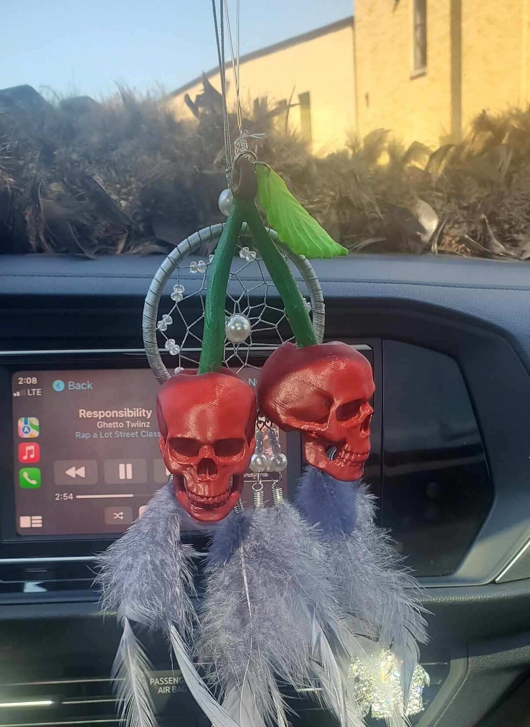Cherry Skull Fruit Keychains| 5" Skull Accessories for Car Mirrors ...