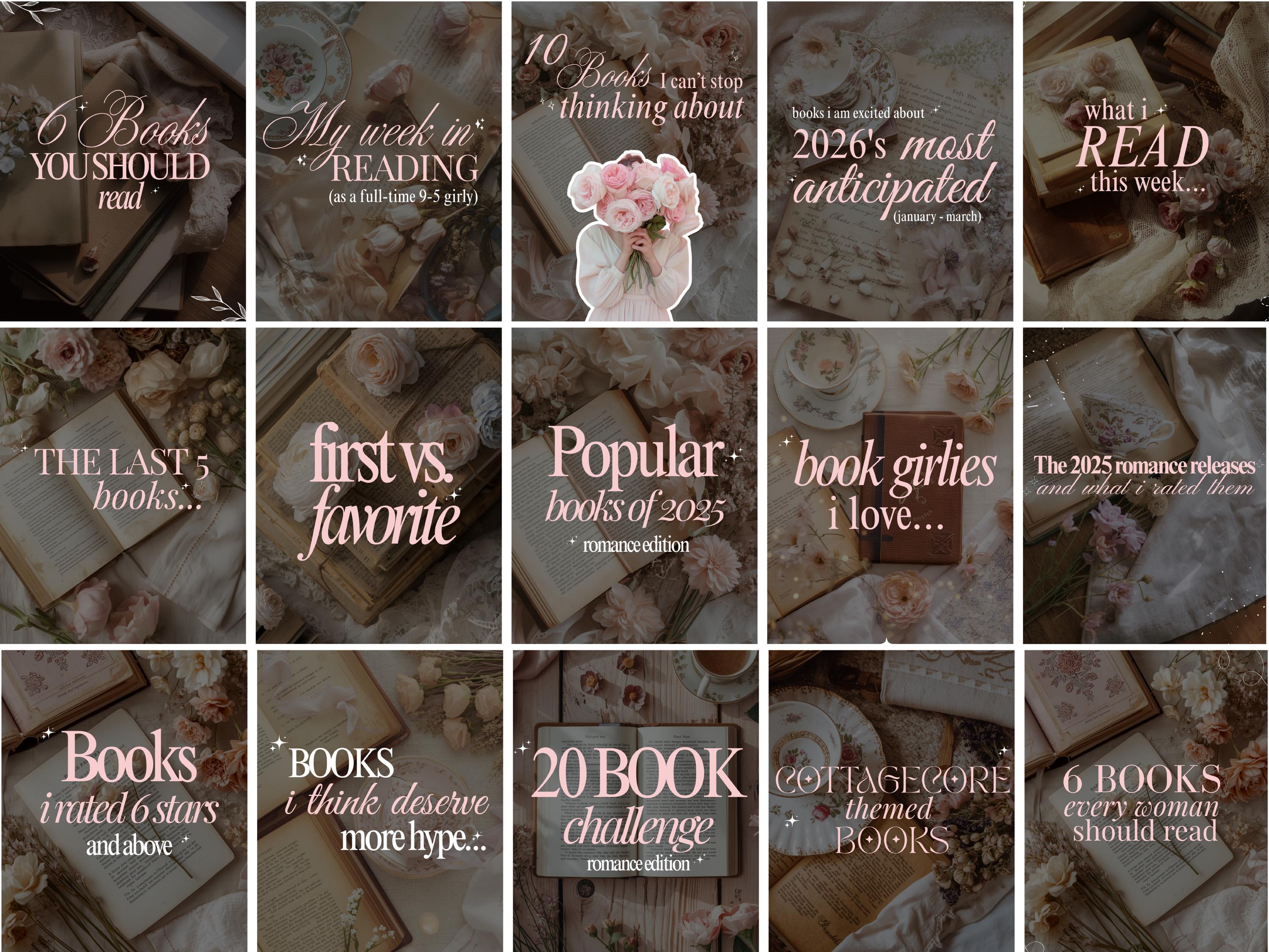 Pastel Pink Cottagecore Bookstagram Carousel Template Romantic Floral ...