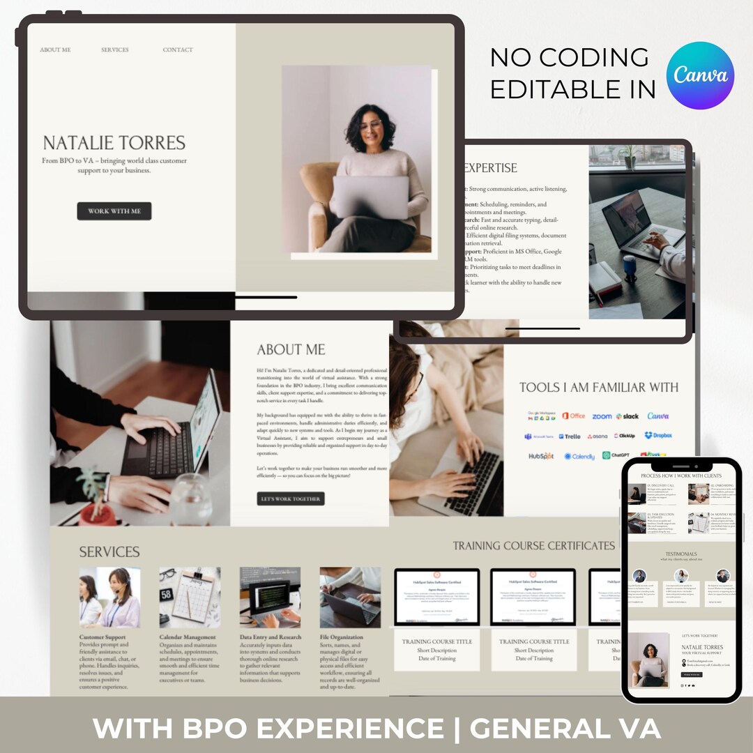 Virtual Assistant Portfolio Template Virtual Assistant Canva Sales Page ...