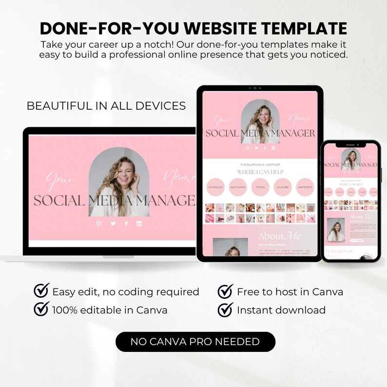 Pink Social Media Manager Canva Portfolio Website SMM Branding Sales ...