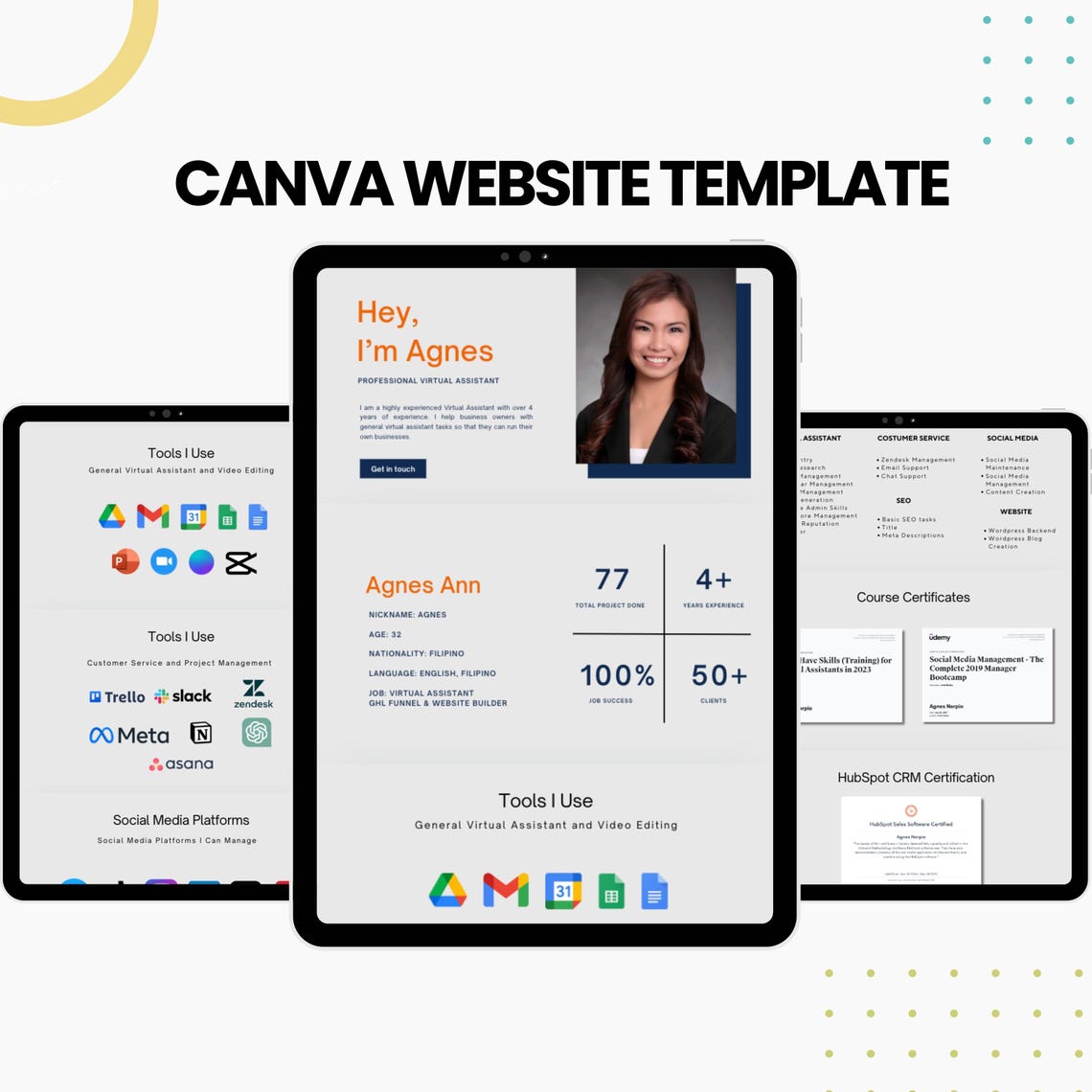Editable Canva Website Virtual Assistant Website Template Portfolio ...