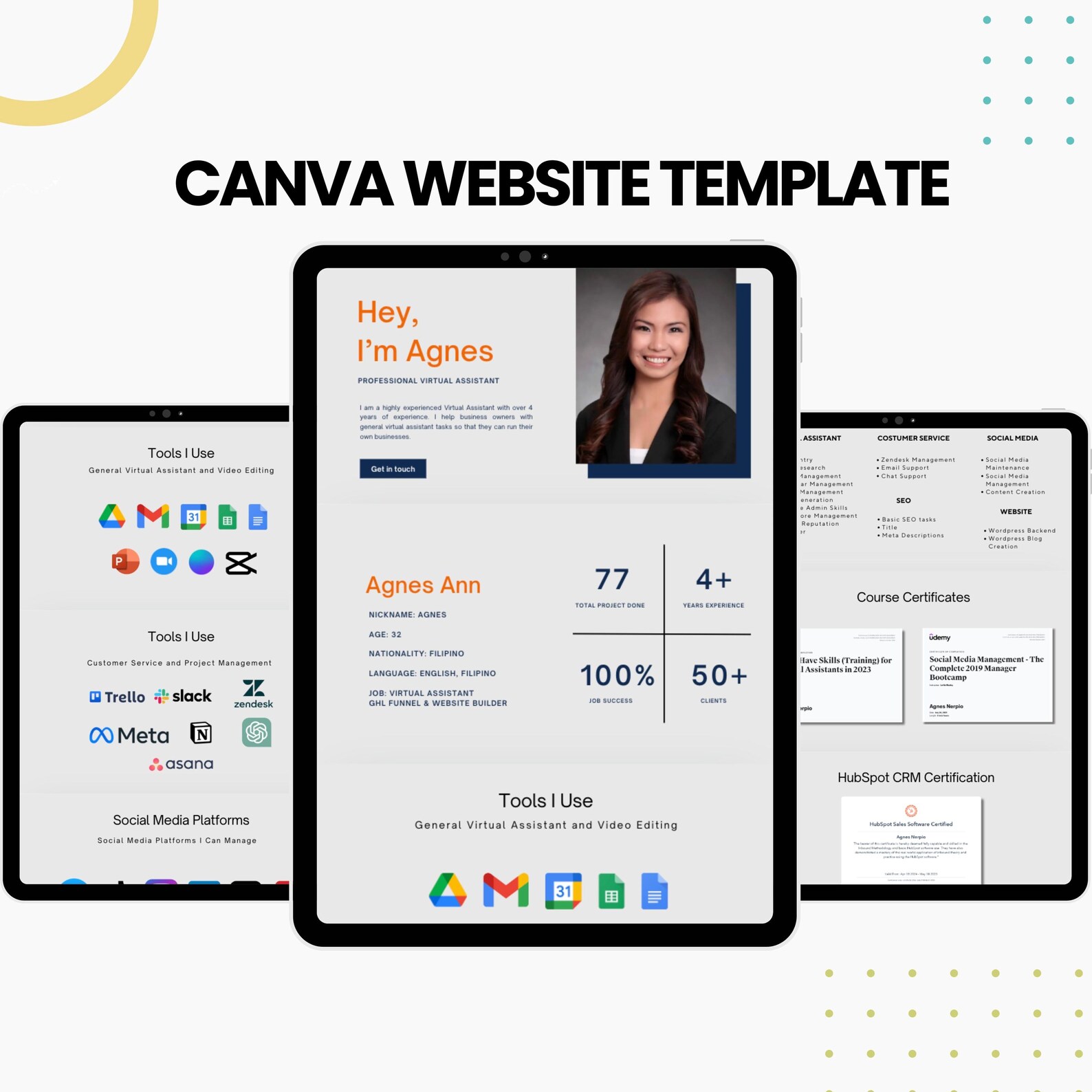 Editable Canva Website Virtual Assistant Website Template Portfolio ...
