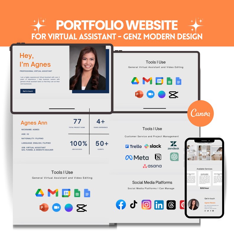 Editable Canva Website Virtual Assistant Website Template Portfolio ...