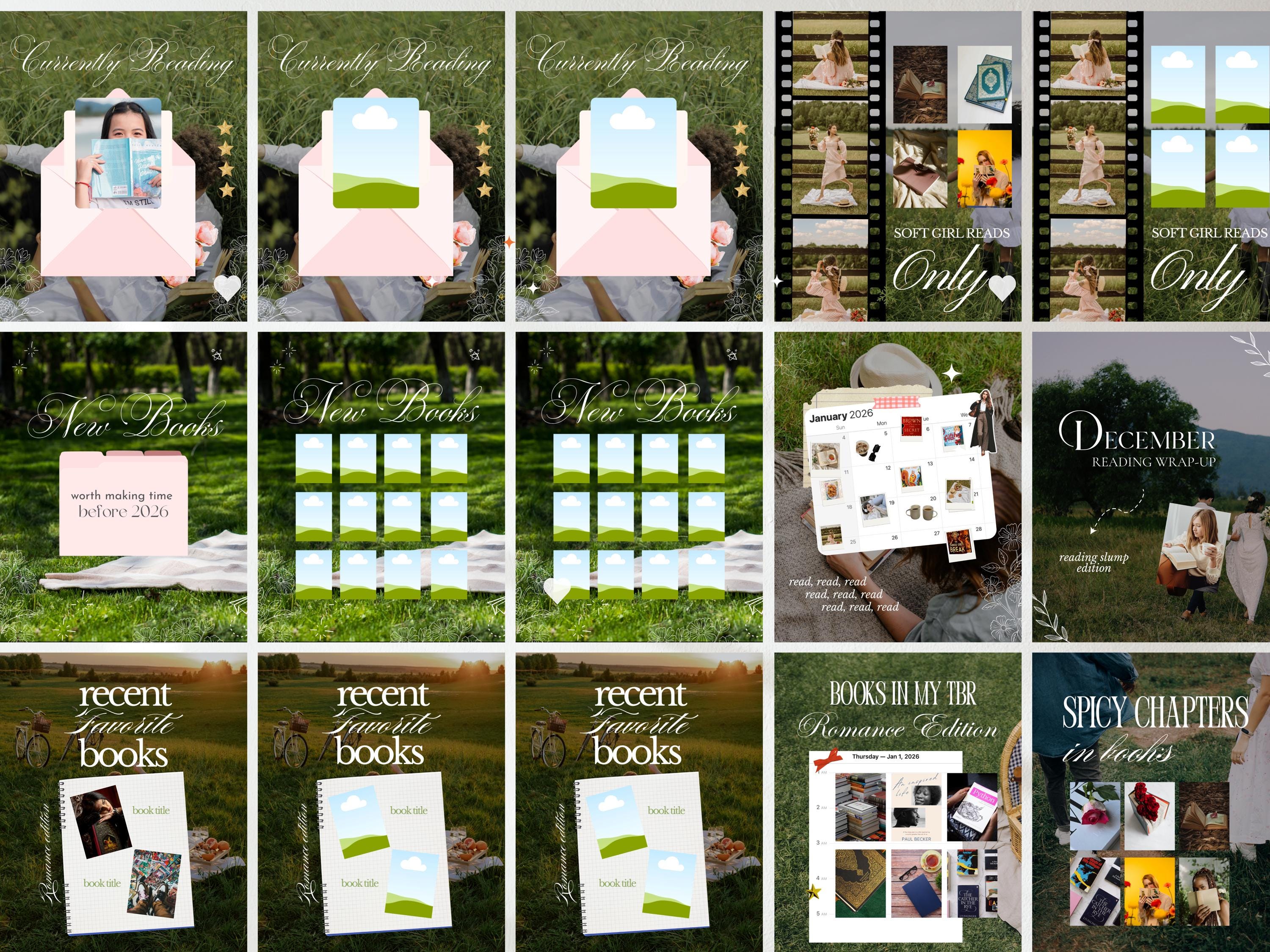 Romantic Cottagecore Bookstagram Carousel Template Booktok Instagram ...