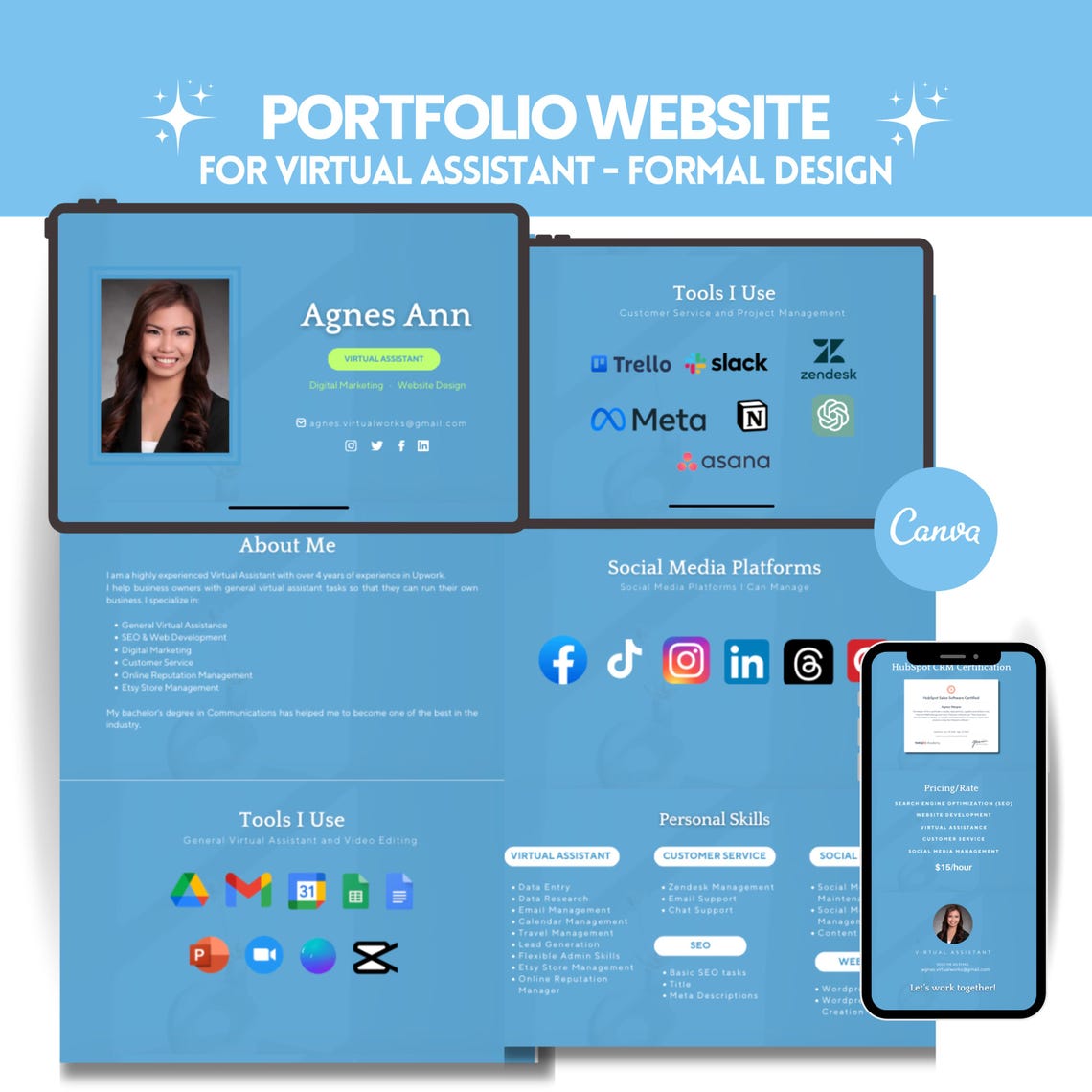 Virtual Assistant Website Template Editable Canva Website Virtual ...