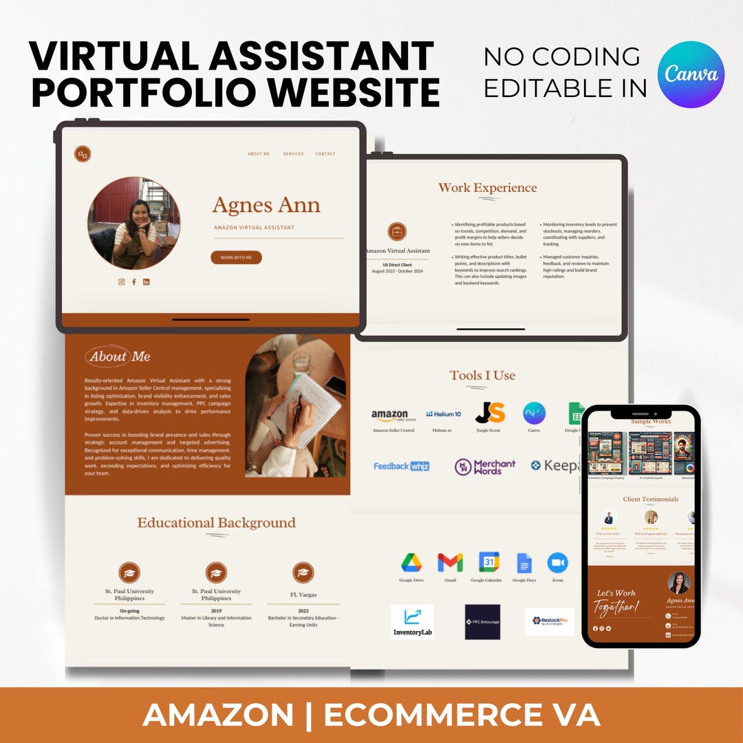 Amazon Virtual Assistant Portfolio Template, Website Template Canva ...