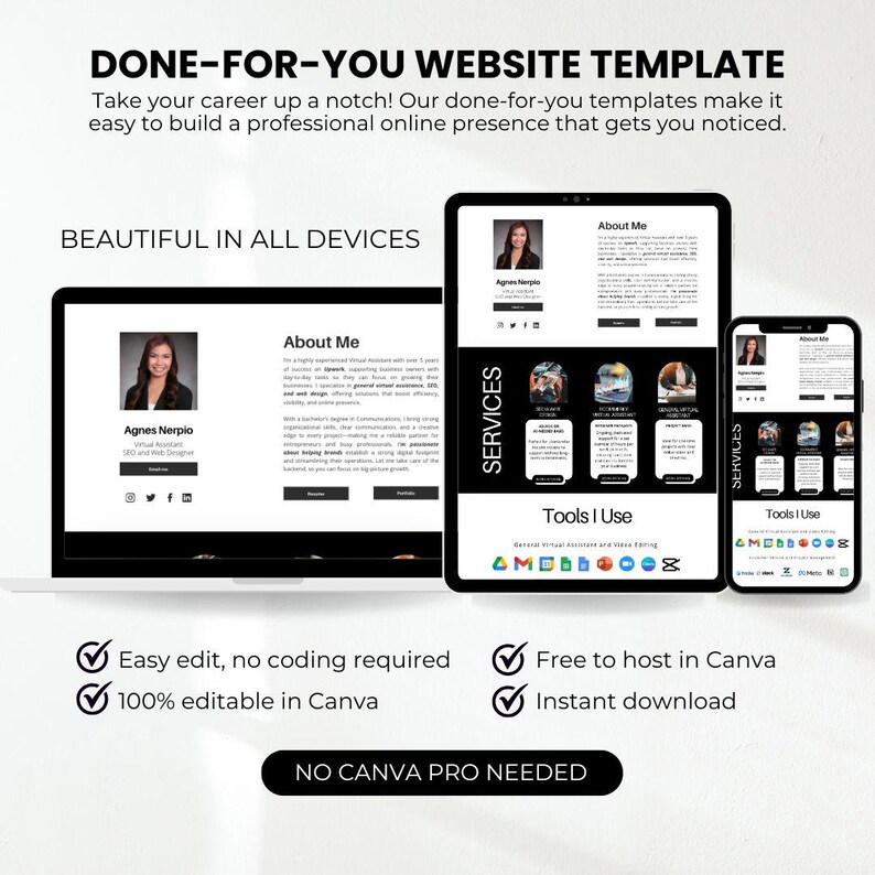 Black Virtual Assistant Portfolio Website Template Canva Virtual ...