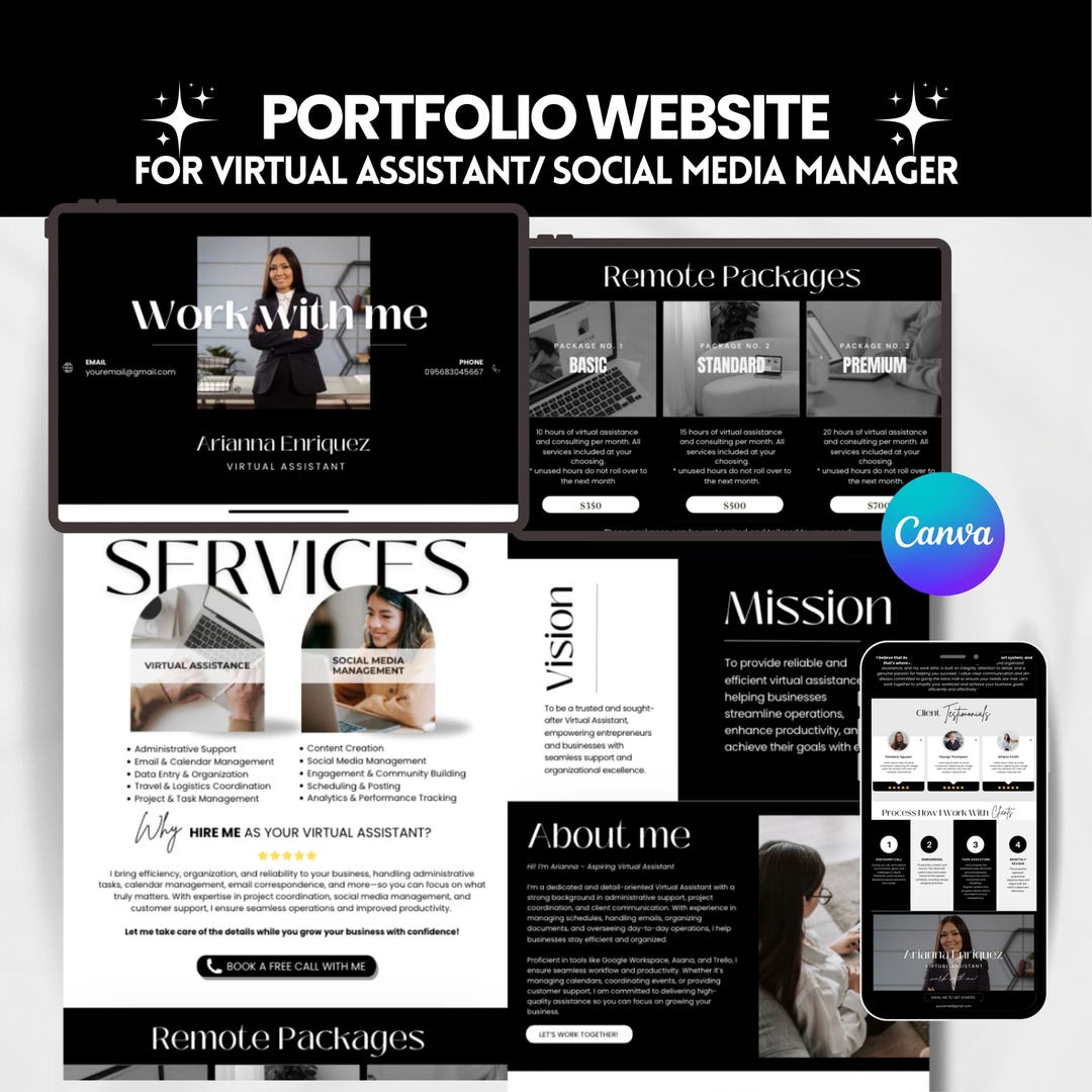 Virtual Assistant Portfolio Template Canva Website Templates Virtual ...