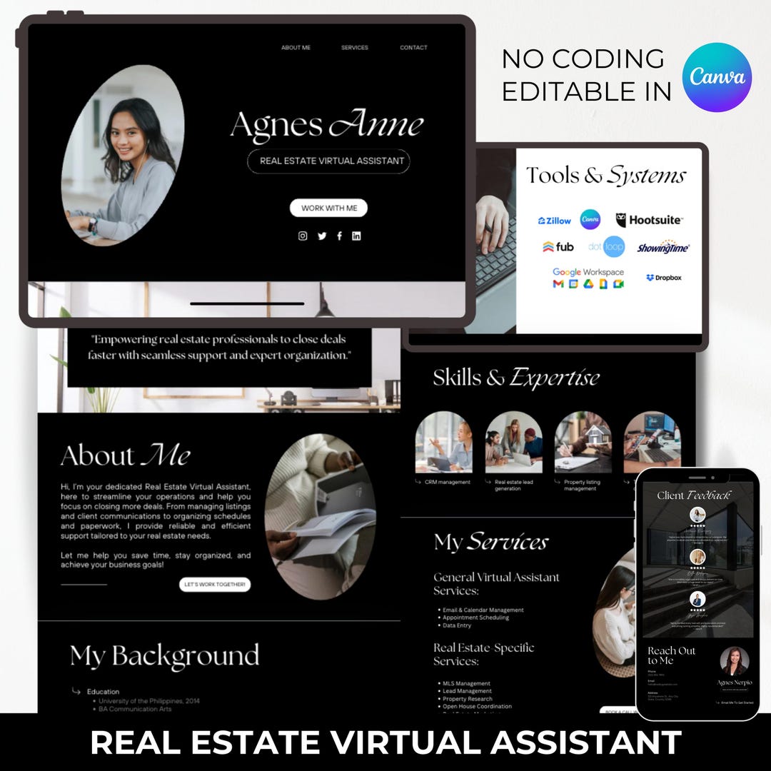 Real Estate Virtual Assistant Portfolio Template Canva, Website Realtor ...