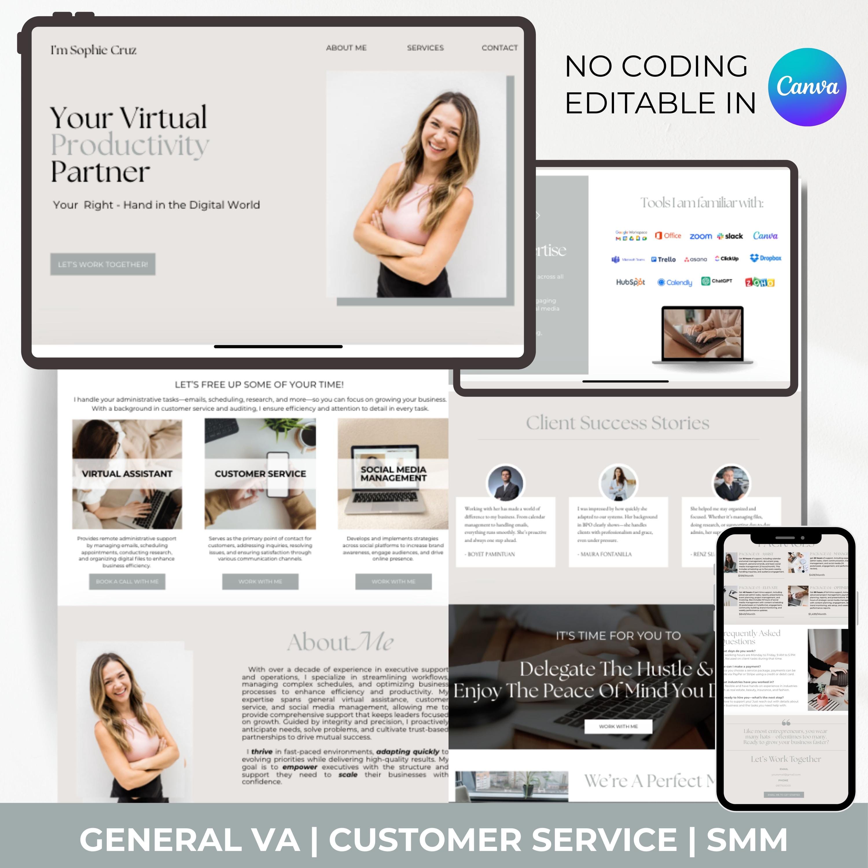 Virtual Assistant Portfolio Website Template Canva Virtual Assistant ...