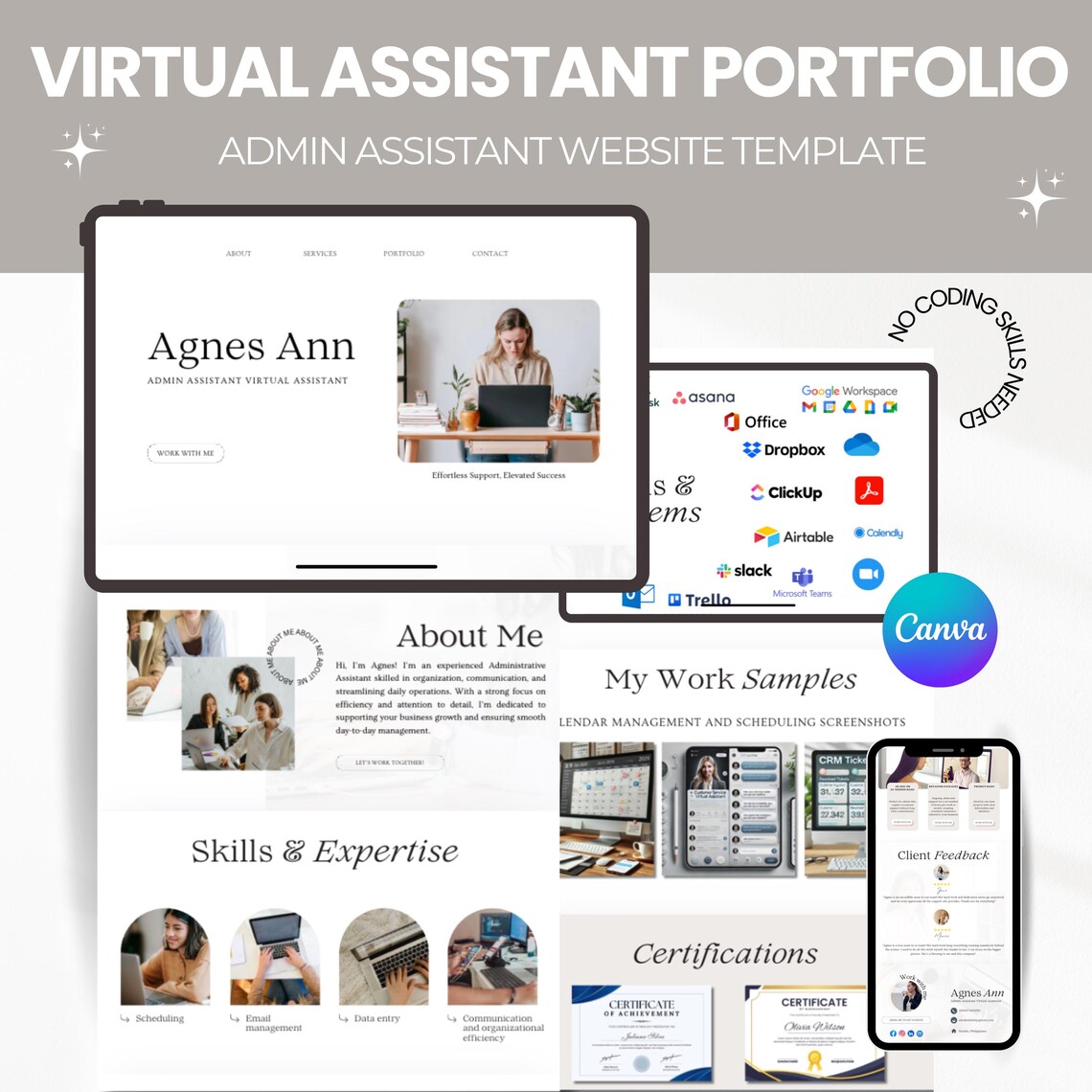 Admin Virtual Assistant Website Template Canva One Page Website Design ...