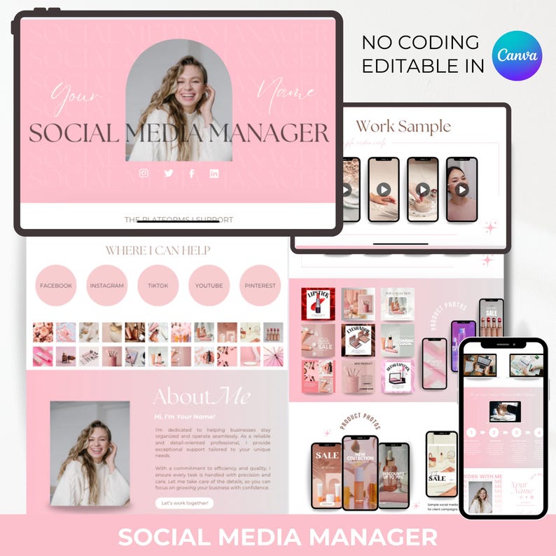 Pink Social Media Manager Canva Portfolio Website SMM Branding Sales ...