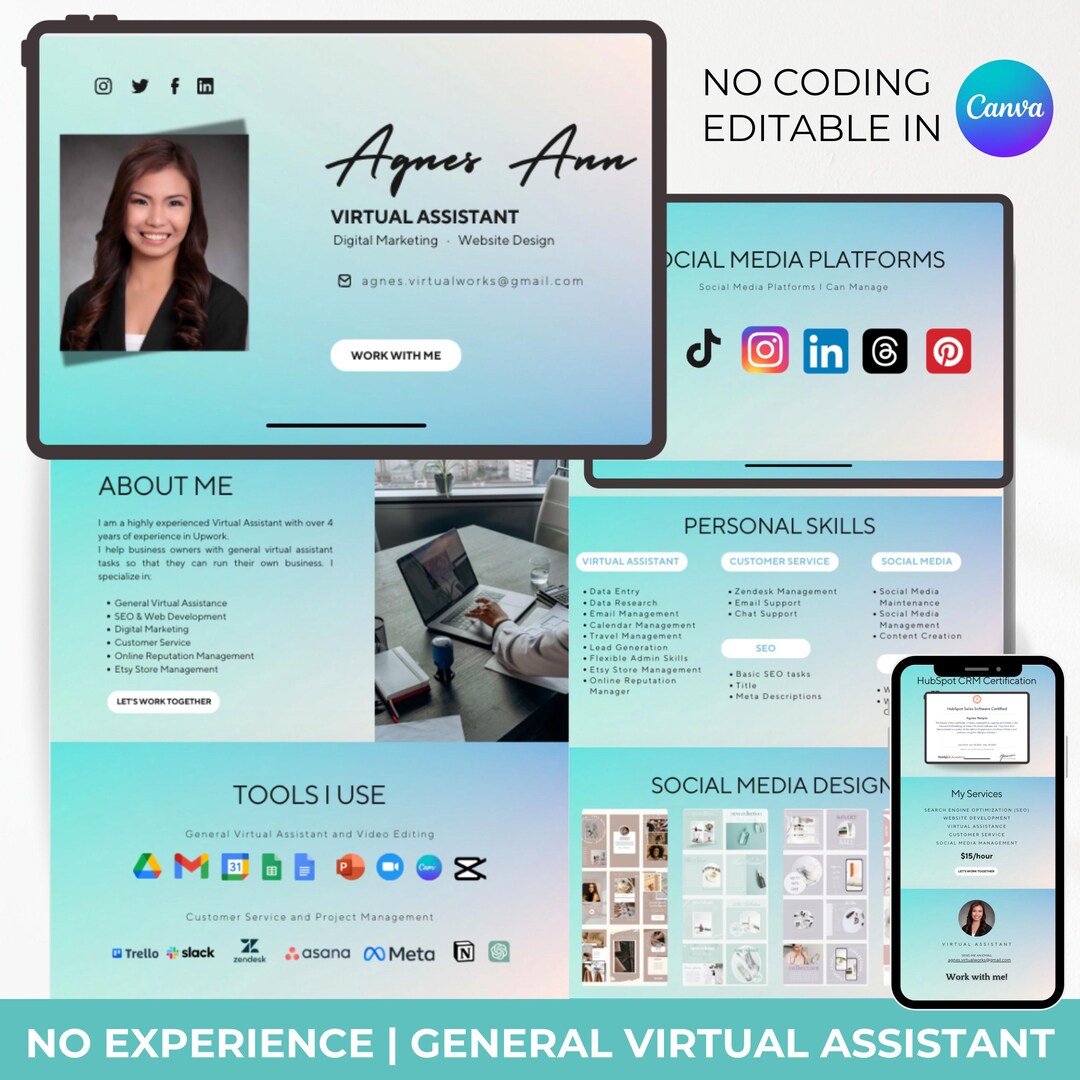 Virtual Assistant Website Template Canva Virtual Assistant Professional ...