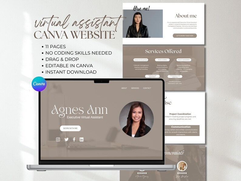Executive Virtual Assistant Portfolio Template Website Template Canva ...