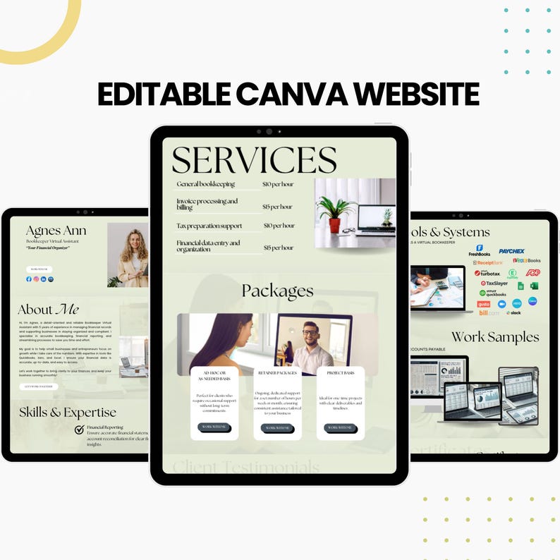 Bookkeeper Portfolio Website Template Editable Canva Website Template ...