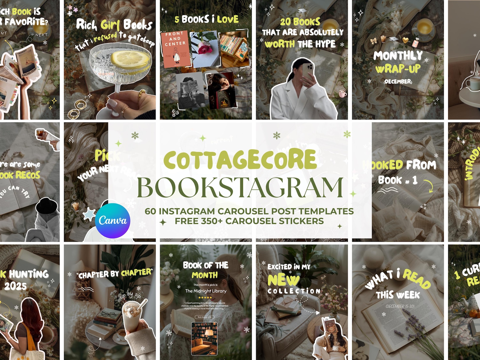 Cottagecore Bookstagram Carousel Template Booktok Instagram Post ...