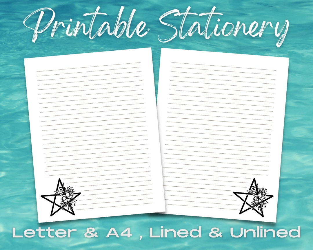 Floral Pentagram Stationery Set, Printable Stationery Paper, Digital ...