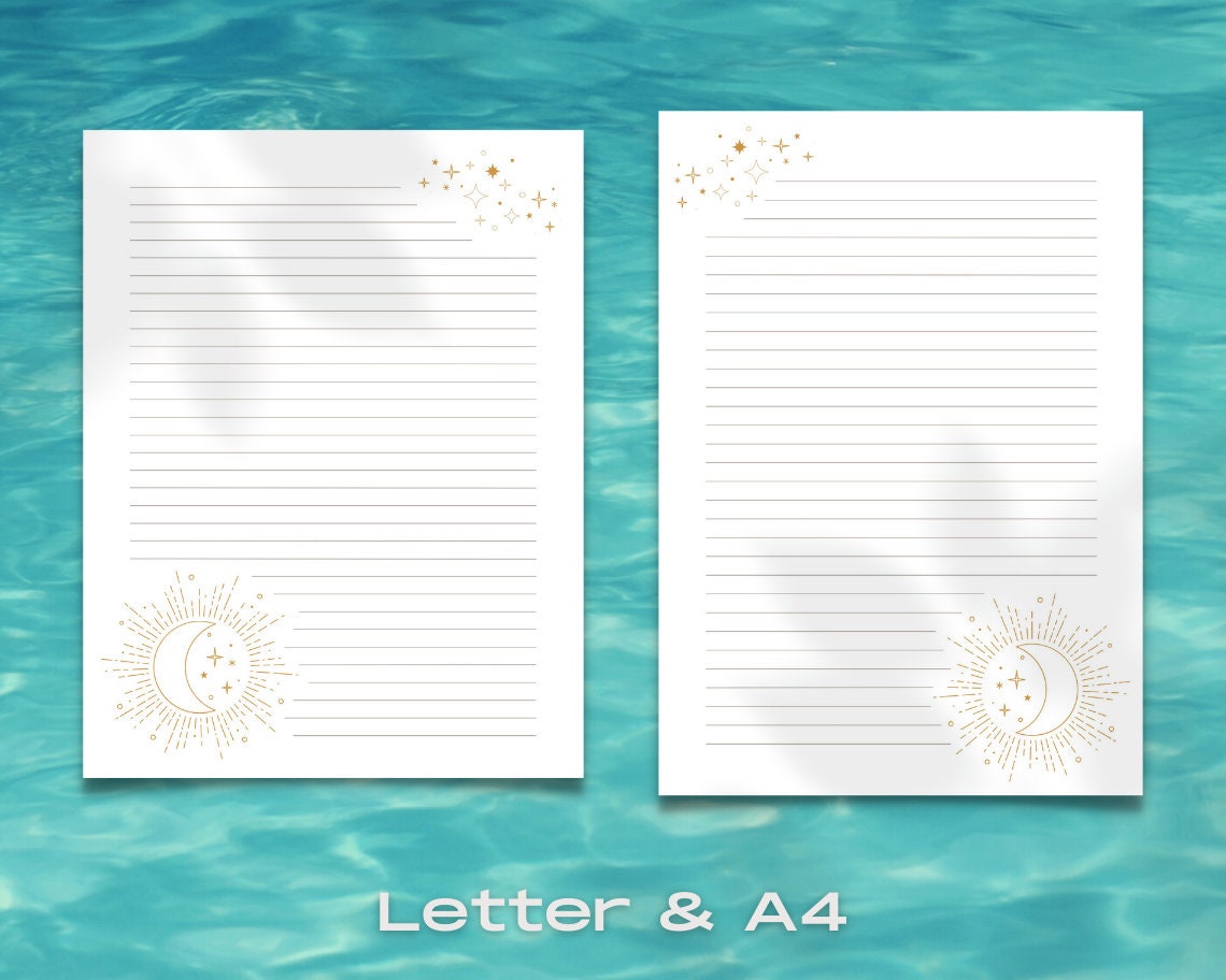 Sun Moon Stars Printable Stationery Set, Printable Stationery Paper ...