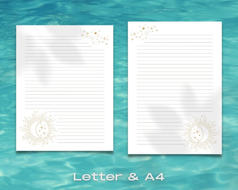 Sun Moon Stars Printable Stationery Set, Printable Stationery Paper ...