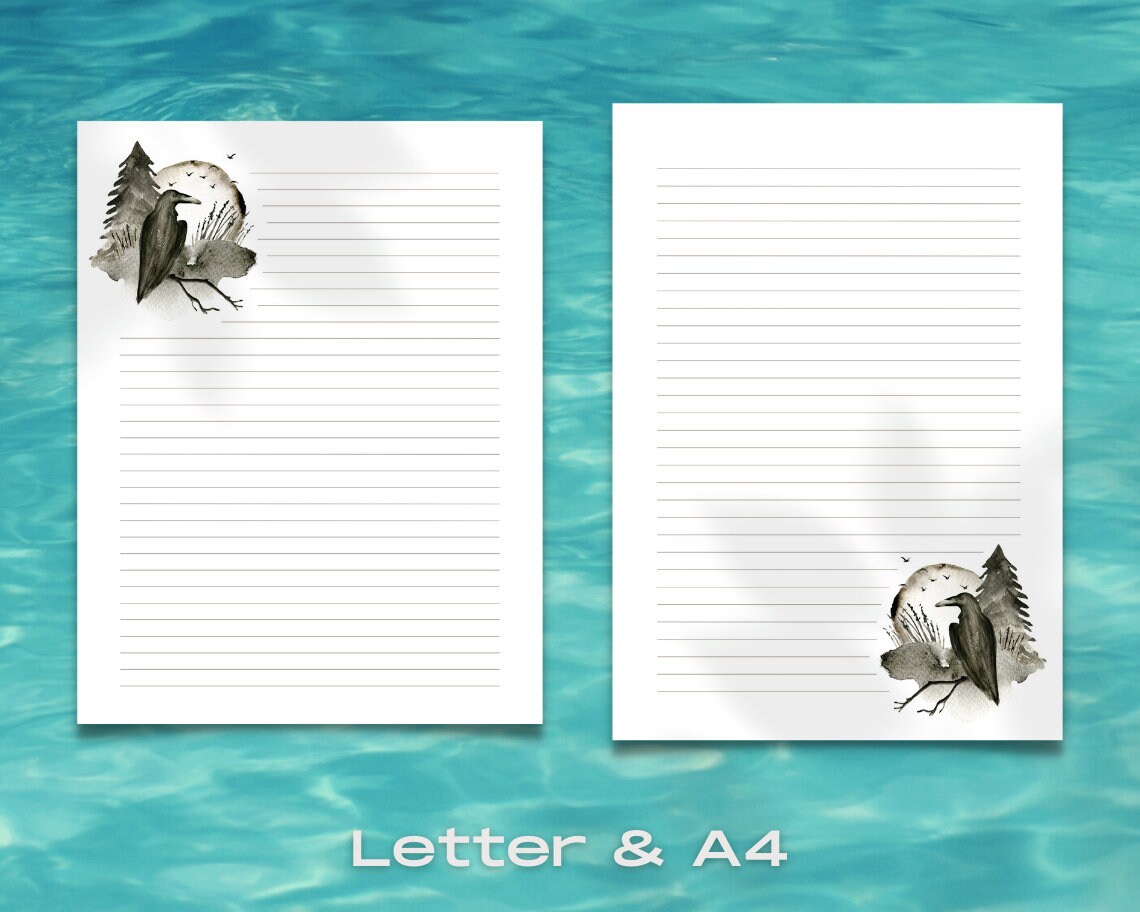 Raven Moon Stationery Set, Printable Stationery Paper, Digital Letter ...
