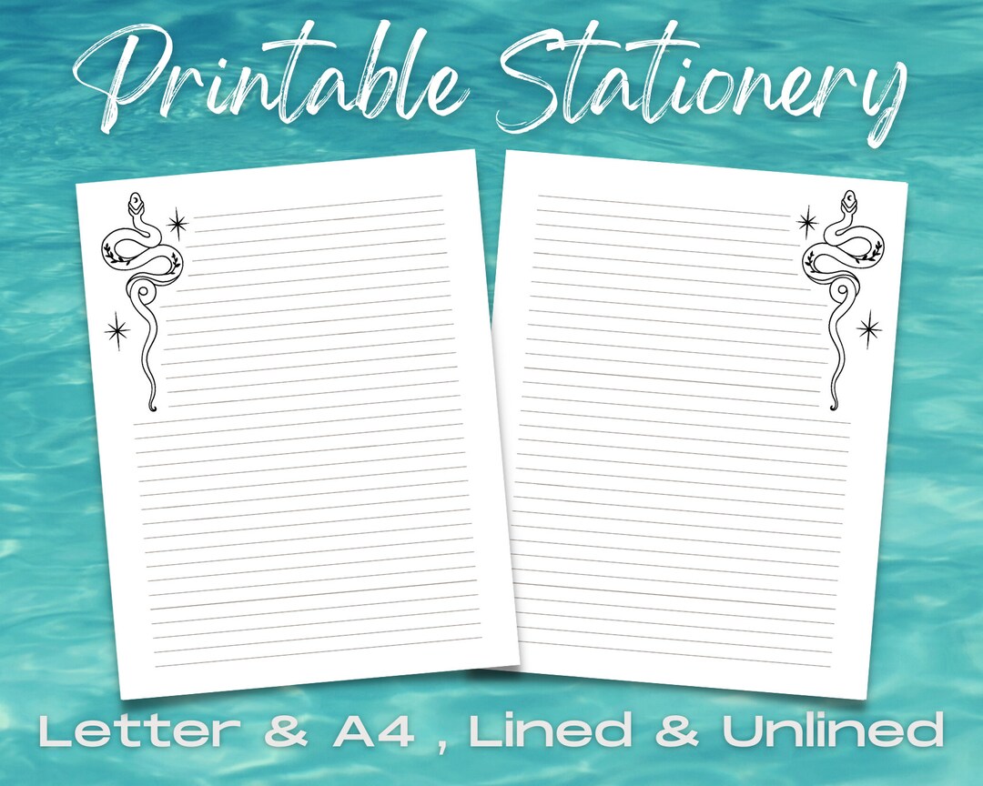 Snake and Stars Stationery Set, Printable Stationery Paper, Digital ...