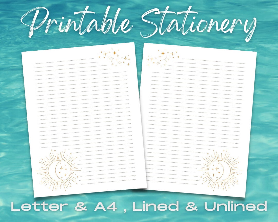 Sun Moon Stars Printable Stationery Set, Printable Stationery Paper ...