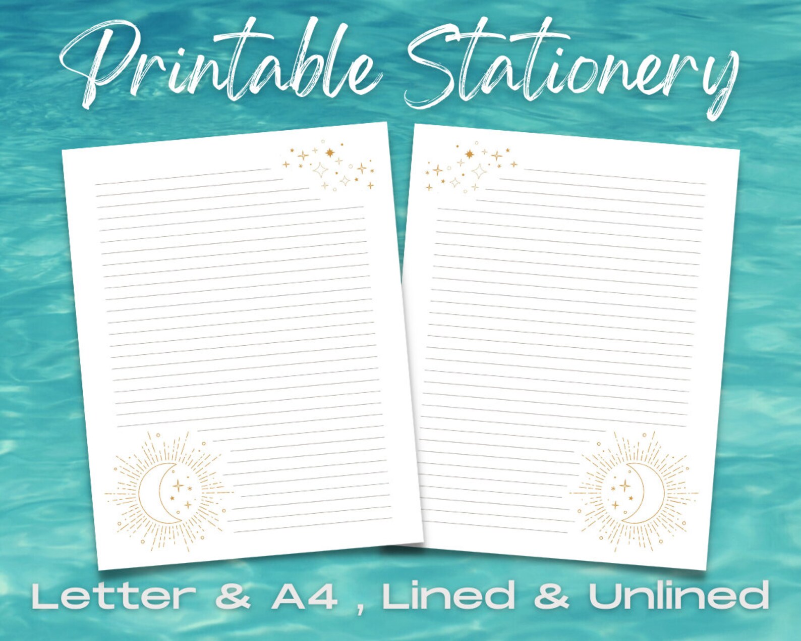 Sun Moon Stars Printable Stationery Set, Printable Stationery Paper ...