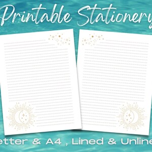 Sun Moon Stars Printable Stationery Set, Printable Stationery Paper ...