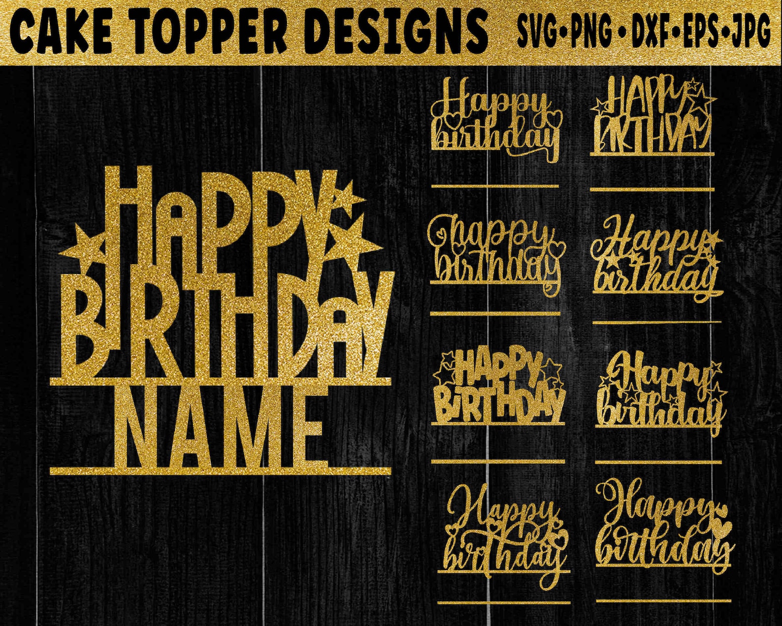 Happy Birthday Cake Topper Svg Bundle Cake Topper Cut File 9 | Etsy