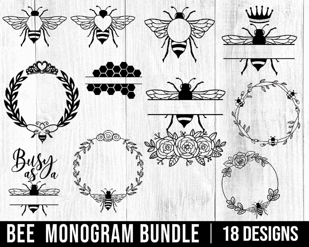 Bee Svg, Bee Monogram, Bee Wreath Svg, Laurel Wreath, Queen Bee, Floral ...