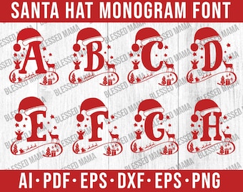 Santa Hat Alphabet Svg, Christmas Alphabet, Christmas Monogram Svg Png ...
