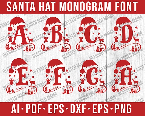 Santa Hat Alphabet Svg Christmas Alphabet Christmas Monogram - Etsy Canada