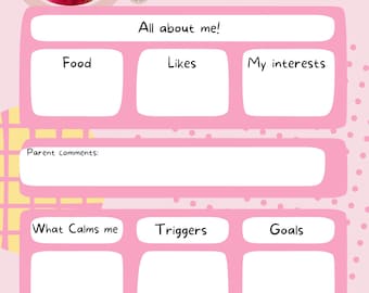 Back to School All About Me Child Info Template Teacher/therapist ...