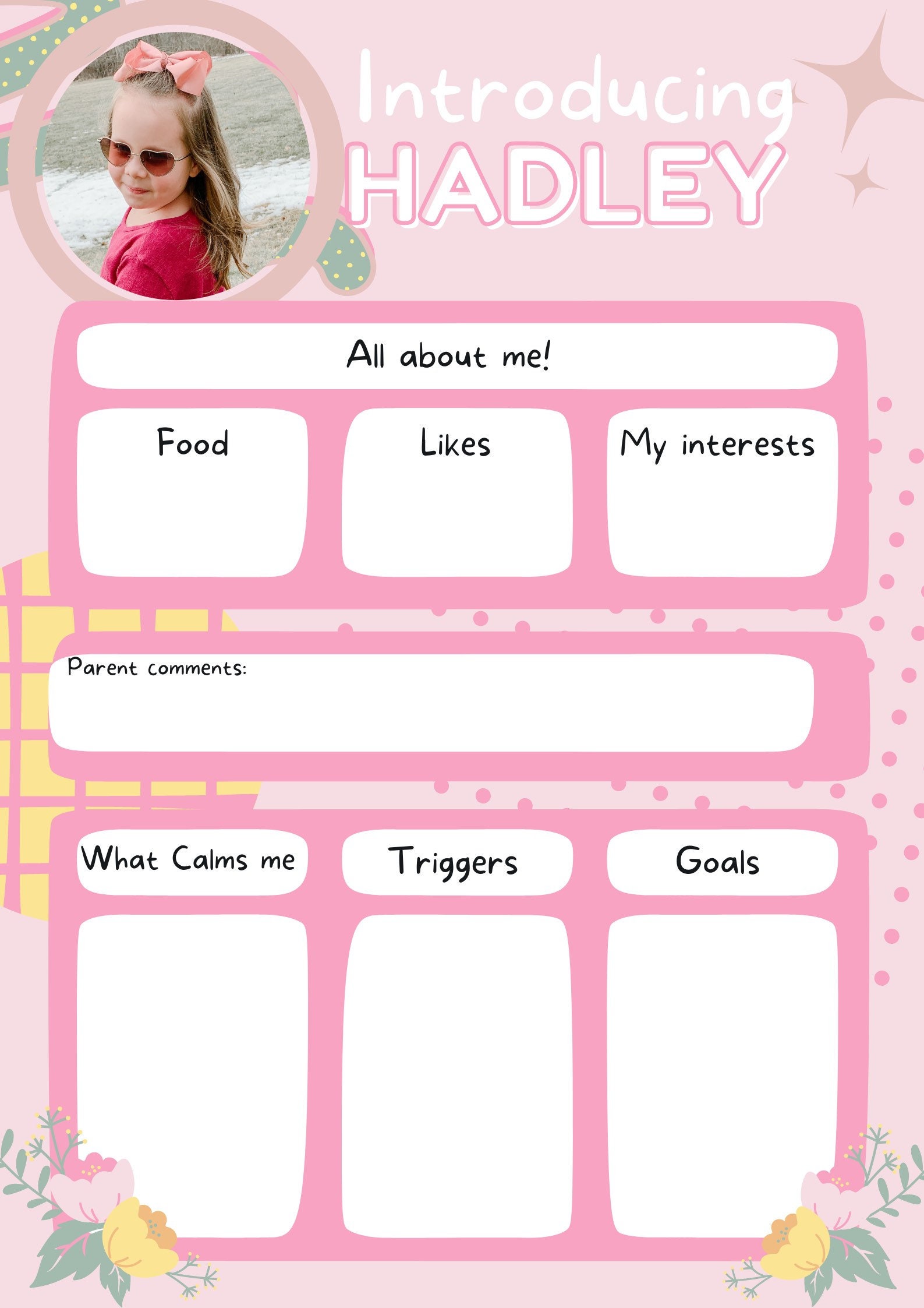 Back to School, All About Me Child Info Template, Teacher, Therapist ...