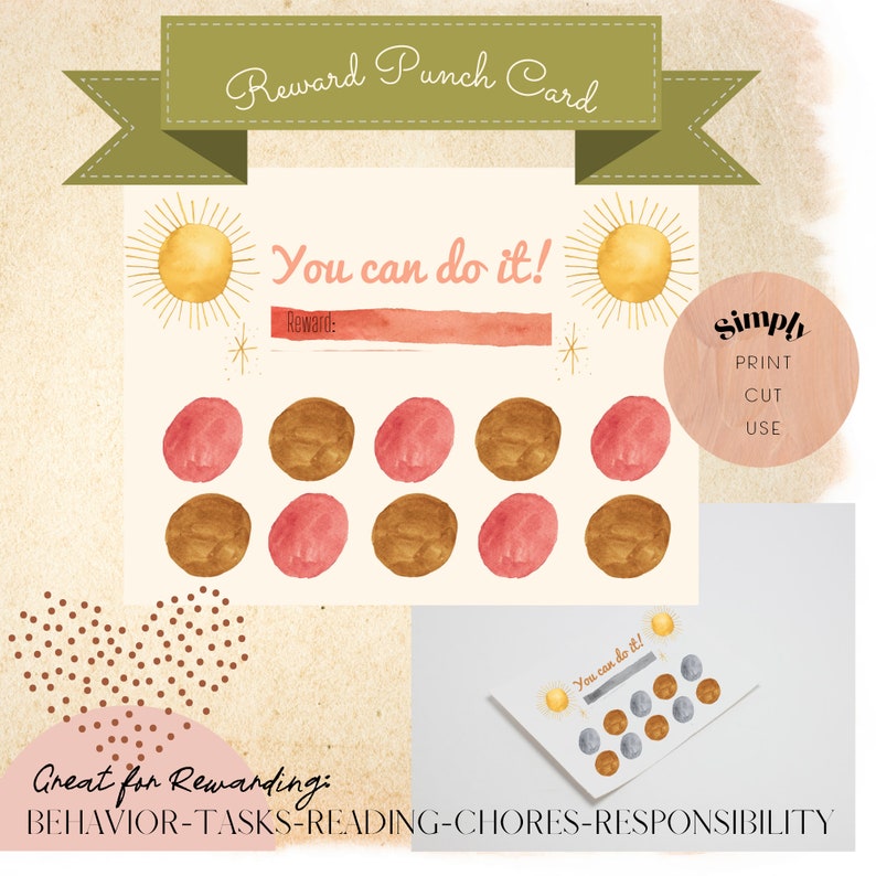 Reward Cards, Motivational Fun for Kids, Reward Punch Card, Kids Chore ...