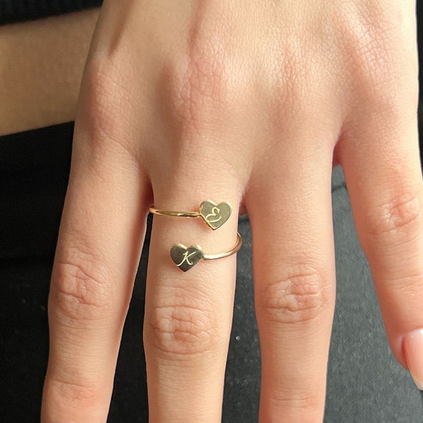 Initial Heart Ring - Etsy