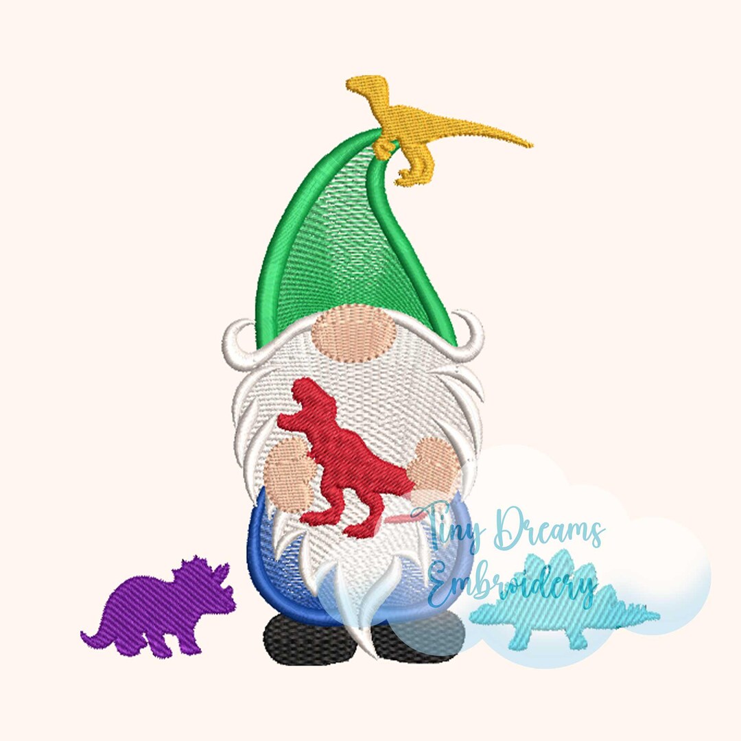 Dinosaur Gnome Embroidery Design: T-rex & Triceratops (digital Download ...