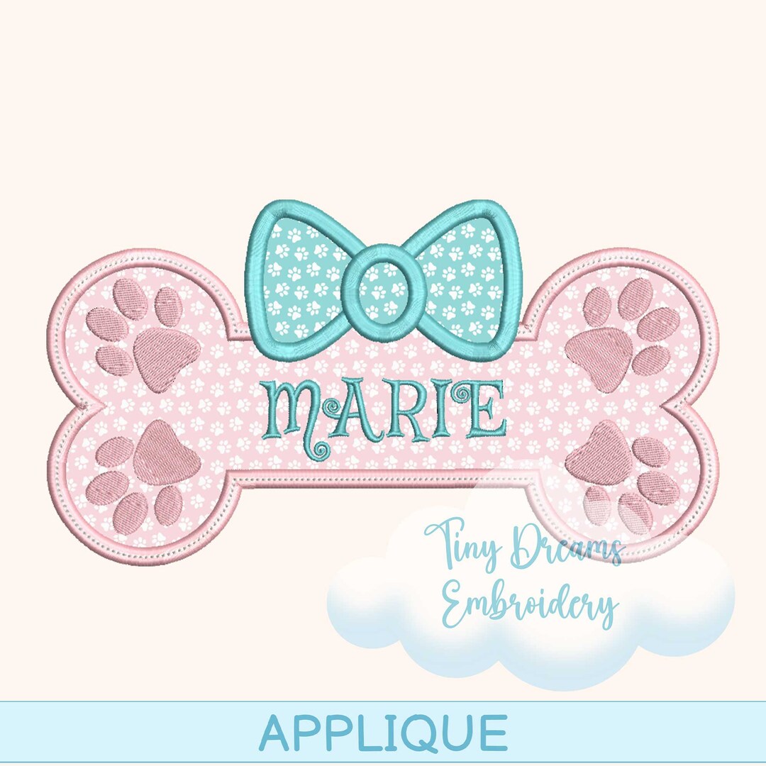 Lady Dog Embroidery Applique Design, Custom Monogram, Bow Paw Print ...