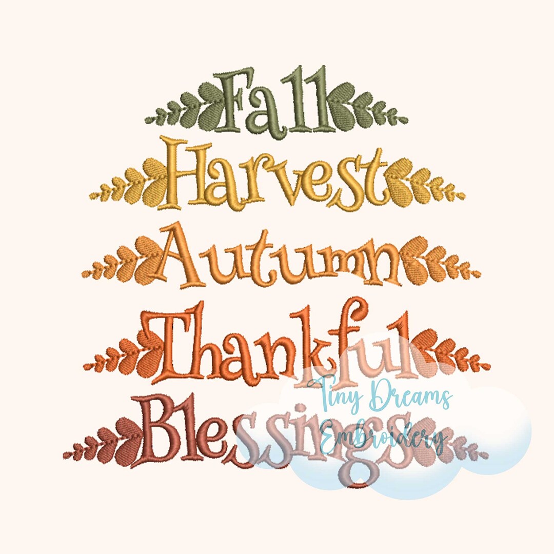 Autumn Embroidery Design: Harvest, Thanksgiving, Fall Leaves, Blessings ...