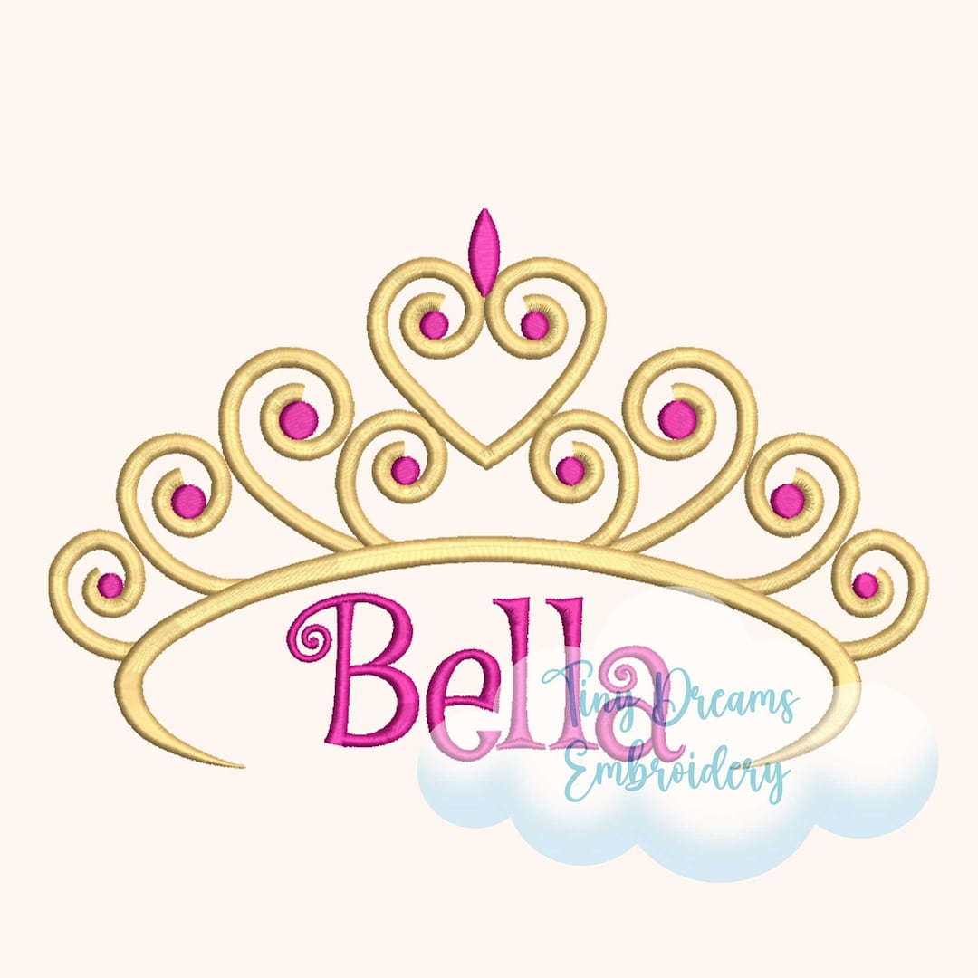 Girl Princess Crown Digital Machine Embroidery Design Custom Monogram ...