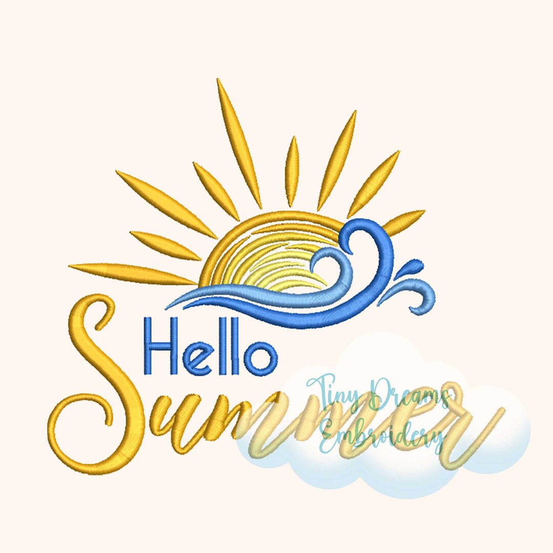 Hello Summer Embroidery Design: Sun, Beach, Sea Waves (digital Download ...