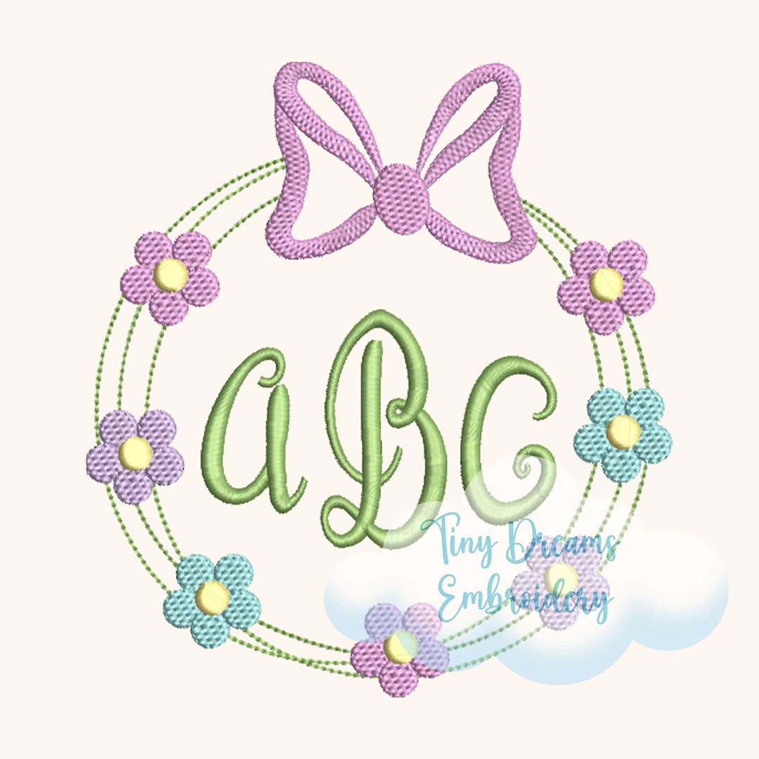 Flower Wreath Digital Machine Embroidery Design Floral Custom Monogram ...