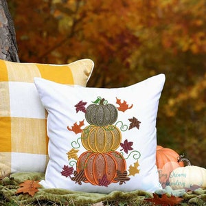 Stacked Pumpkins Embroidery Design: Fall Leaves, Thanksgiving (digital ...