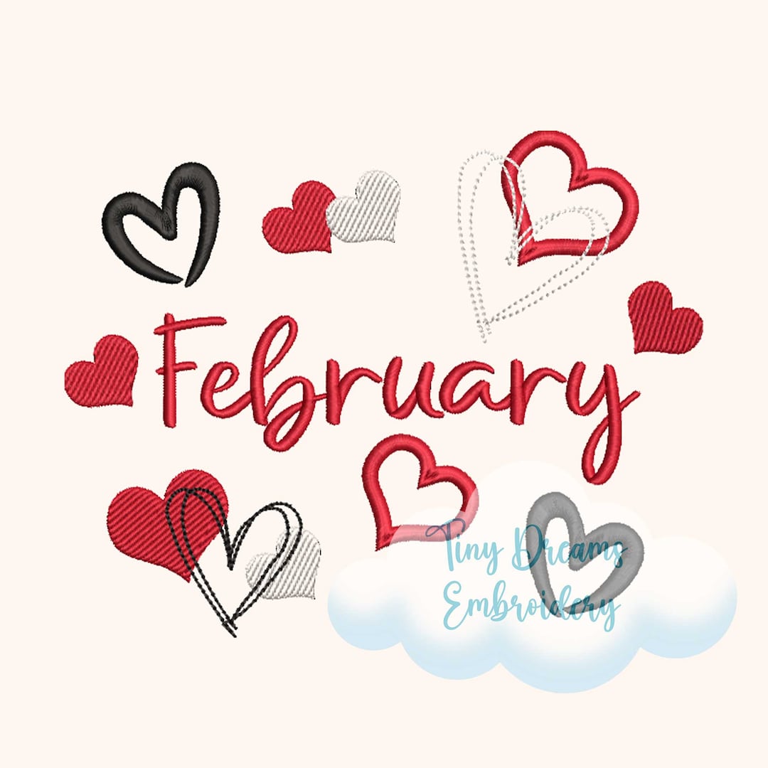February Digital Machine Embroidery Design Love Heart Design Embroidery ...