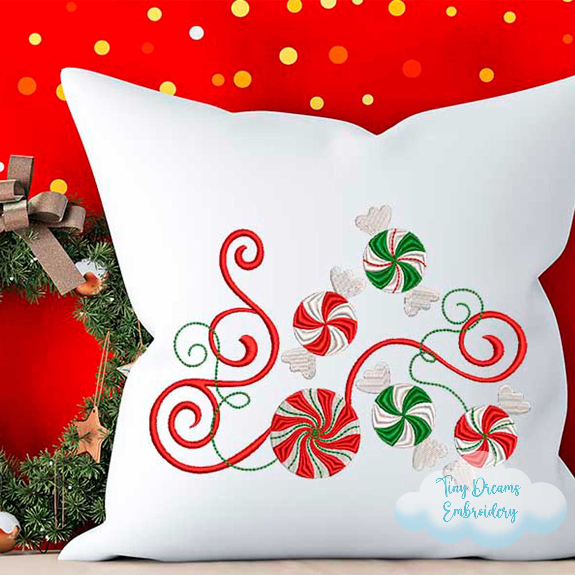 Christmas Peppermint Candy Embroidery Design: Swirl Corner (digital ...